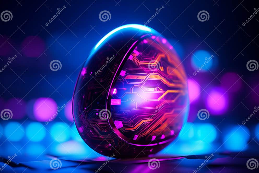 Futuristic Easter Cyber Egg Under Neon Light Stock Illustration ...