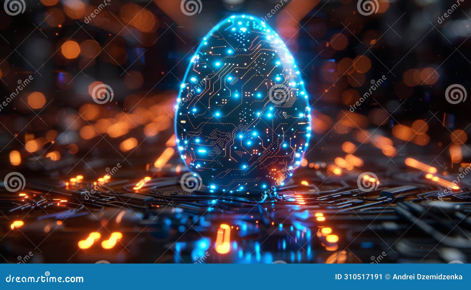 A Futuristic Easter Egg in Tech Style. Digital Modern Illustration of ...