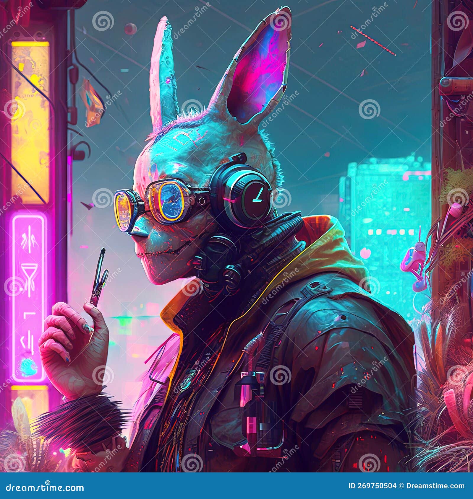 Futuristic Easter Rabbit in Cyberpunk Style. Generative AI Stock ...