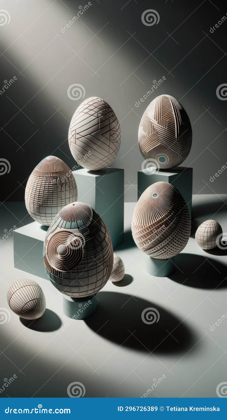 Futuristic Easter Still Life. Easter Eggs Modern Sci Fi Decor. Stock ...