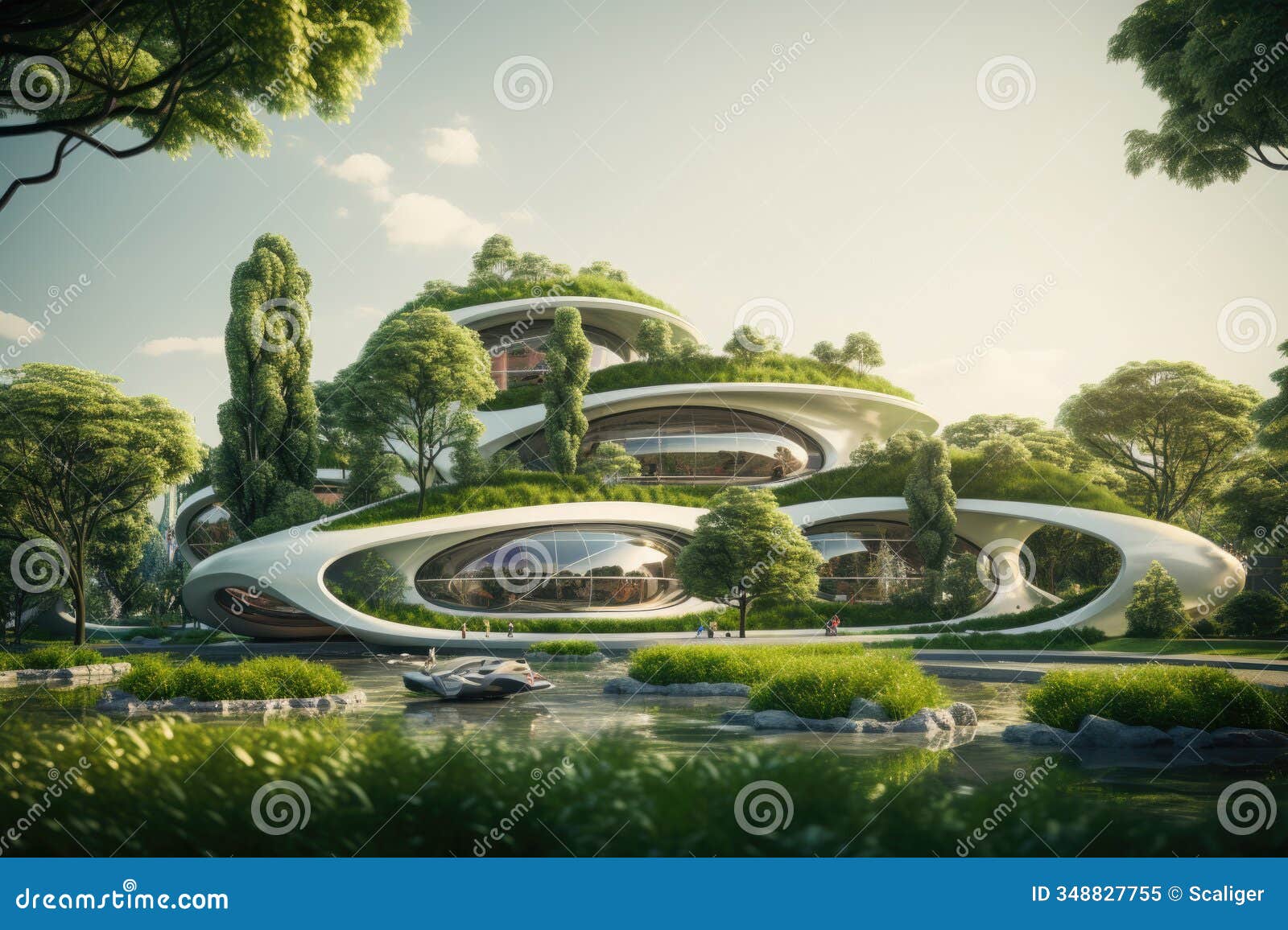 Futuristic Eco-friendly Building Design with Lush Greenery and ...