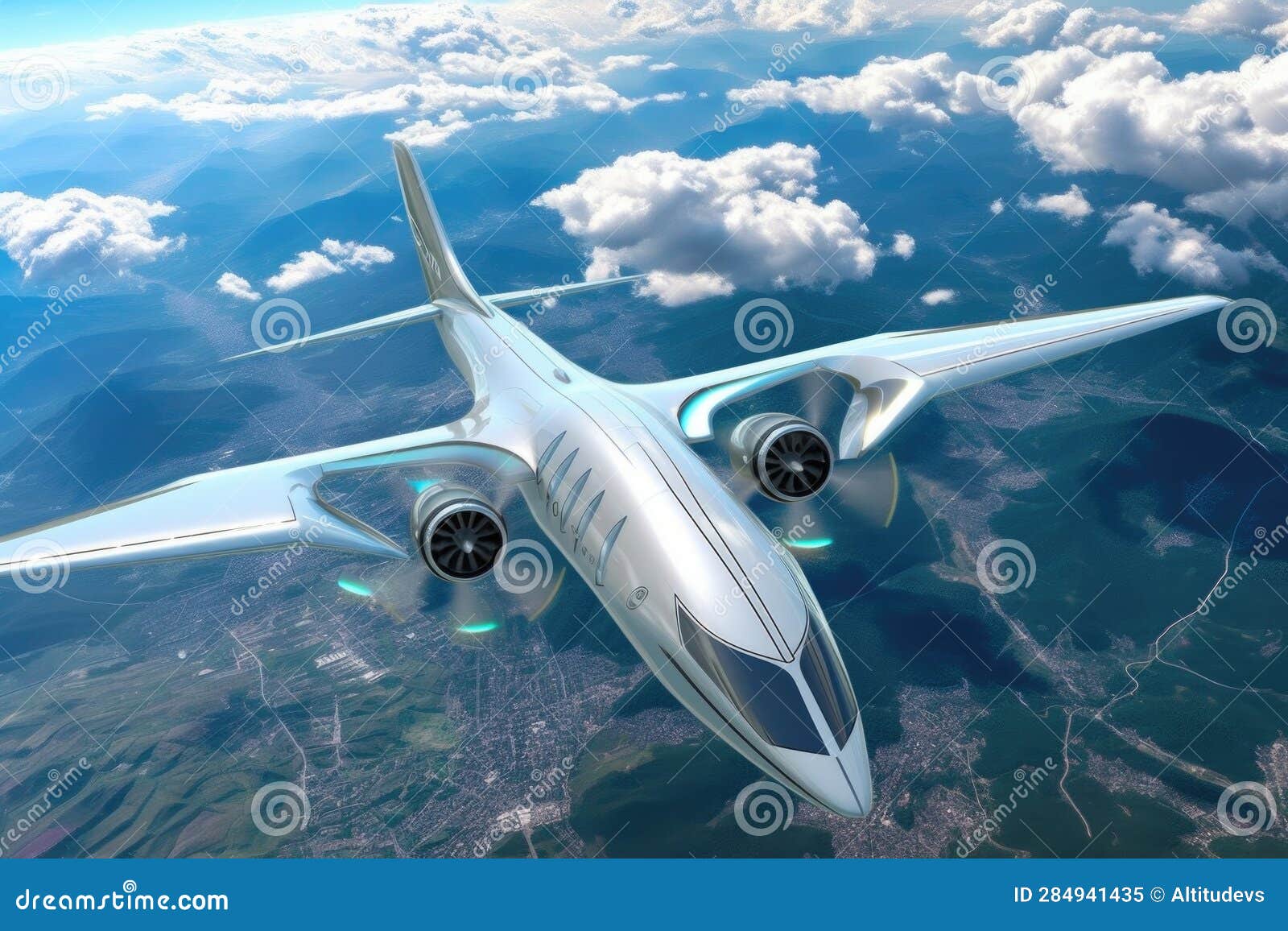 Futuristic Electric Airplane with Folding Wings Stock Image - Image of ...