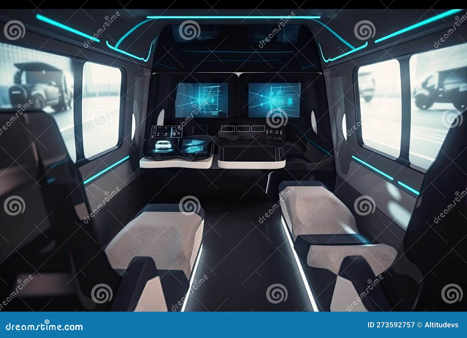 Futuristic Electric Bus with Interactive Interface, Providing ...