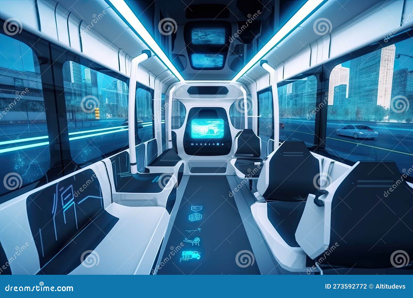 Futuristic Electric Bus with Interactive Interface, Providing ...