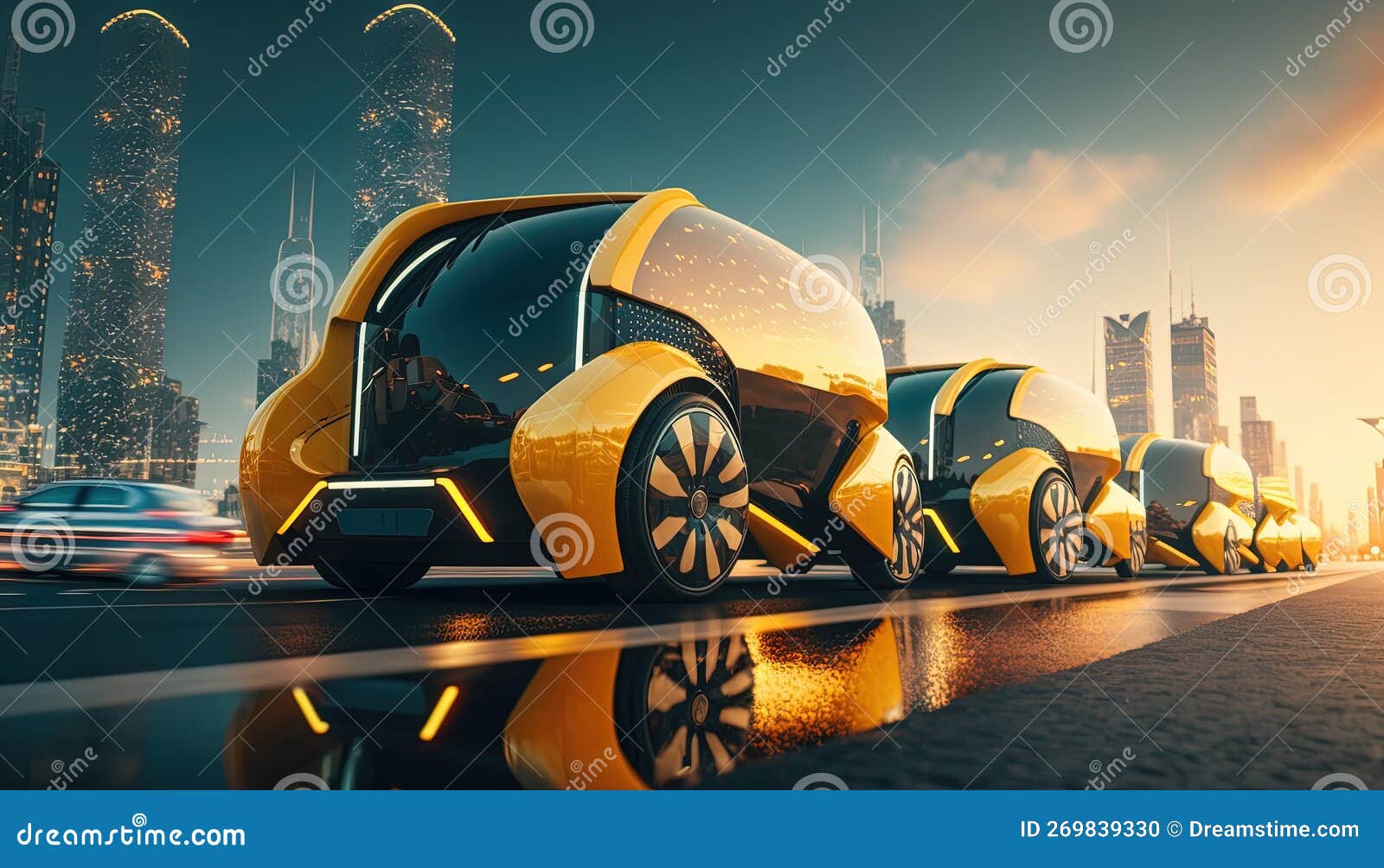 Futuristic Electric Car, Autonomous Taxi Car in a Near Future ... Futuristic Electric Car, Autonomous Taxi Car in a Near Future ...