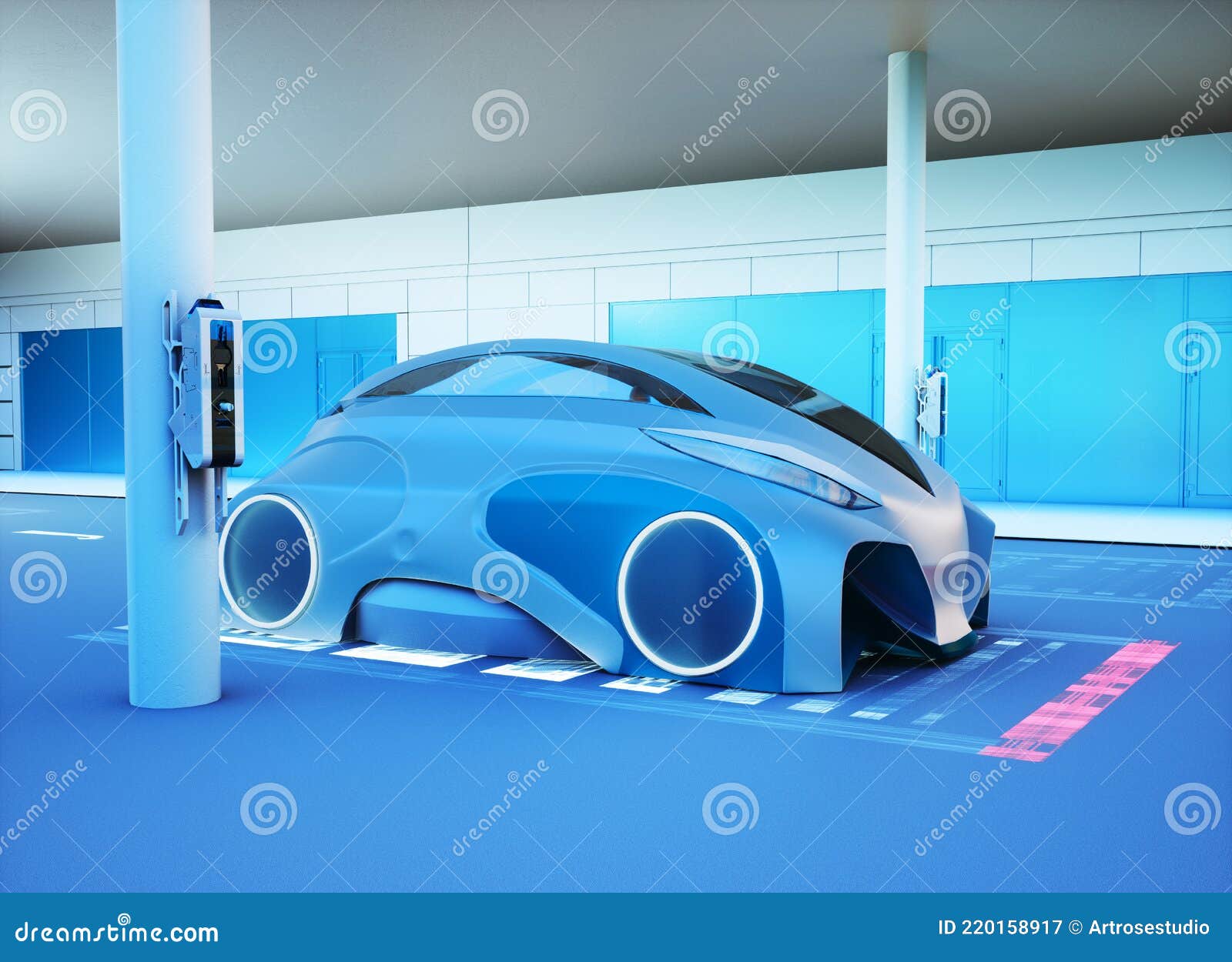 Futuristic Electric Car on Inductive Charging Station, Realistic 3d ...
