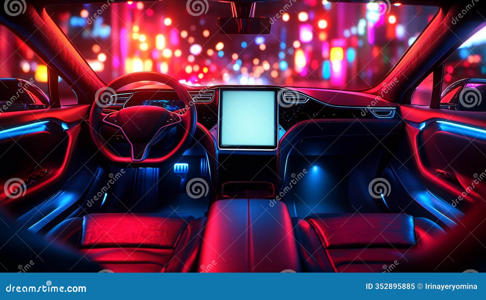 Futuristic Electric Car Interior Featuring a Sleek, Minimal Dashboard ...