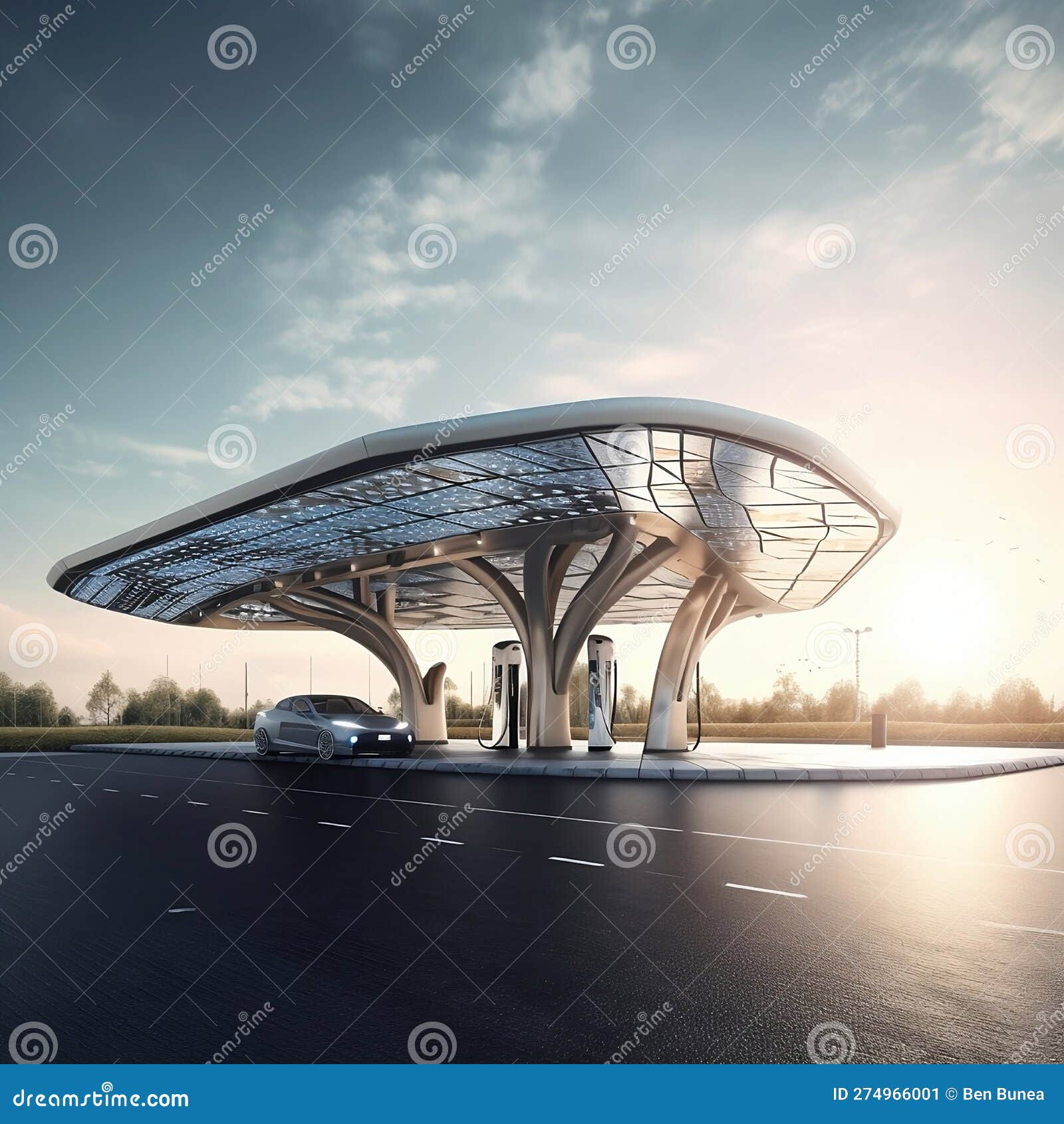 Futuristic Electric Charging Station Solar Powered Illustration Stock ...