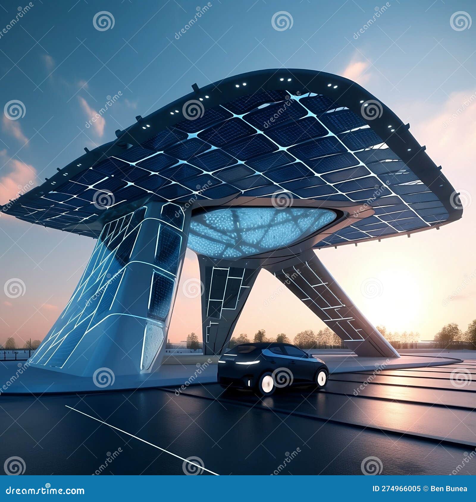 Futuristic Electric Charging Station Solar Powered Illustration Stock ...