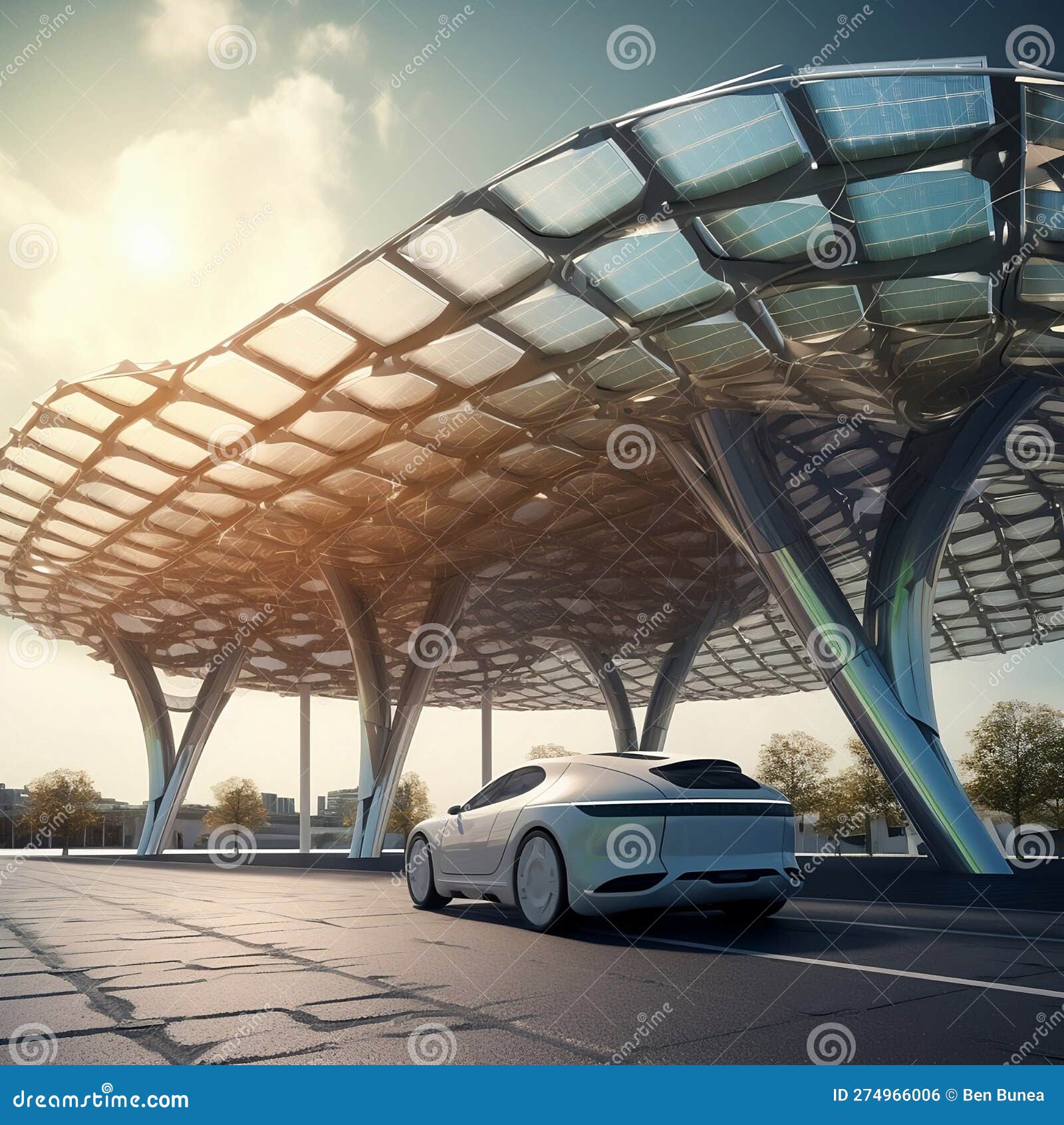 Futuristic Electric Charging Station Solar Powered Illustration Stock ...