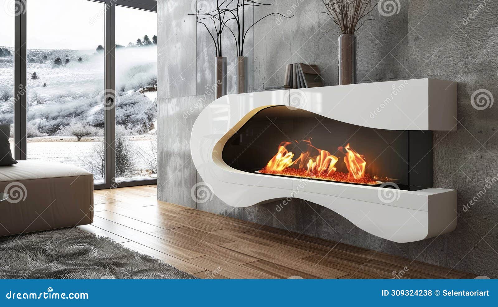 Futuristic Electric Fireplace Concept Stock Illustration - Illustration ...