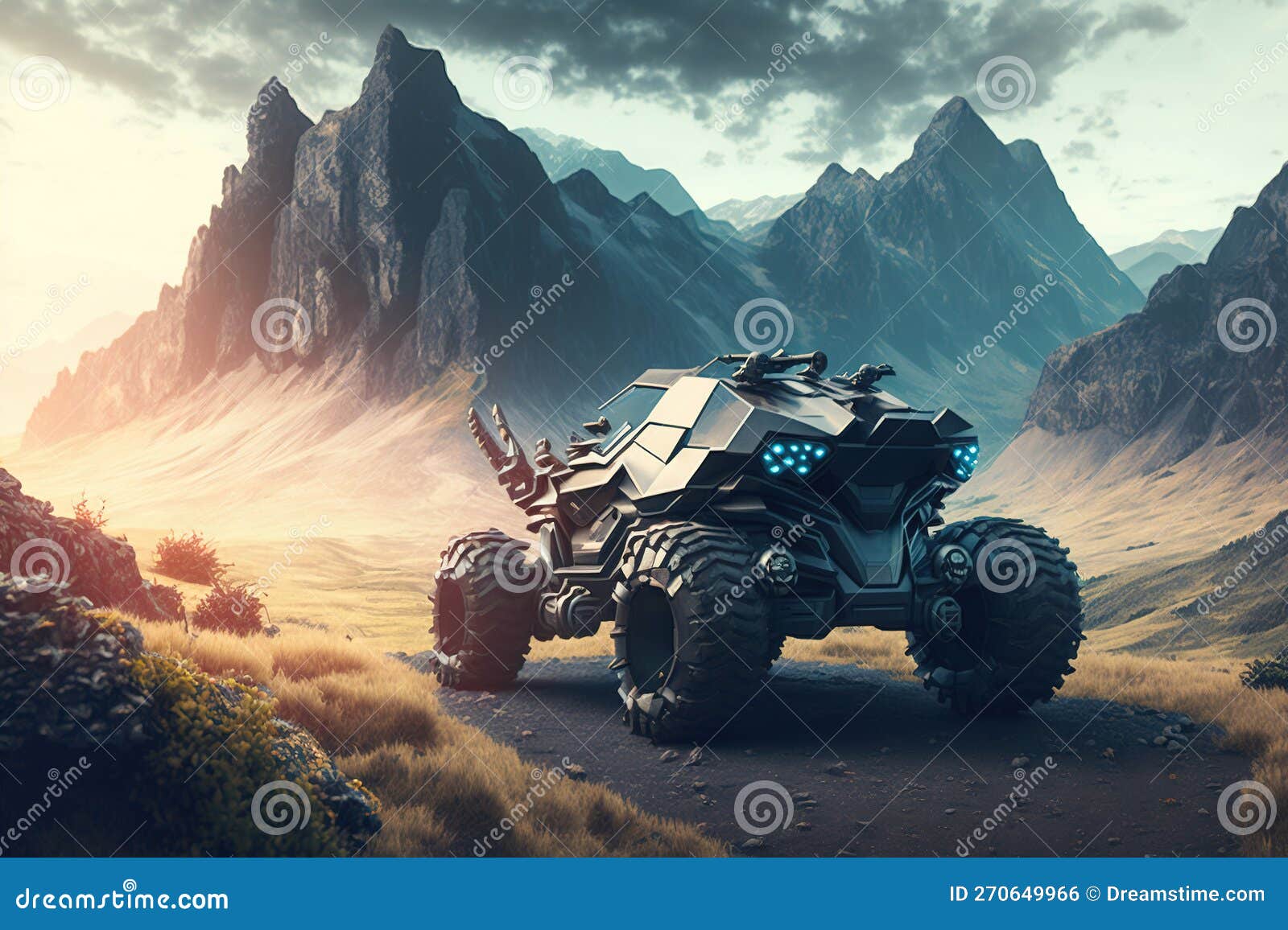 Futuristic Electric Quad in Mountains. Generative AI Stock Illustration ...