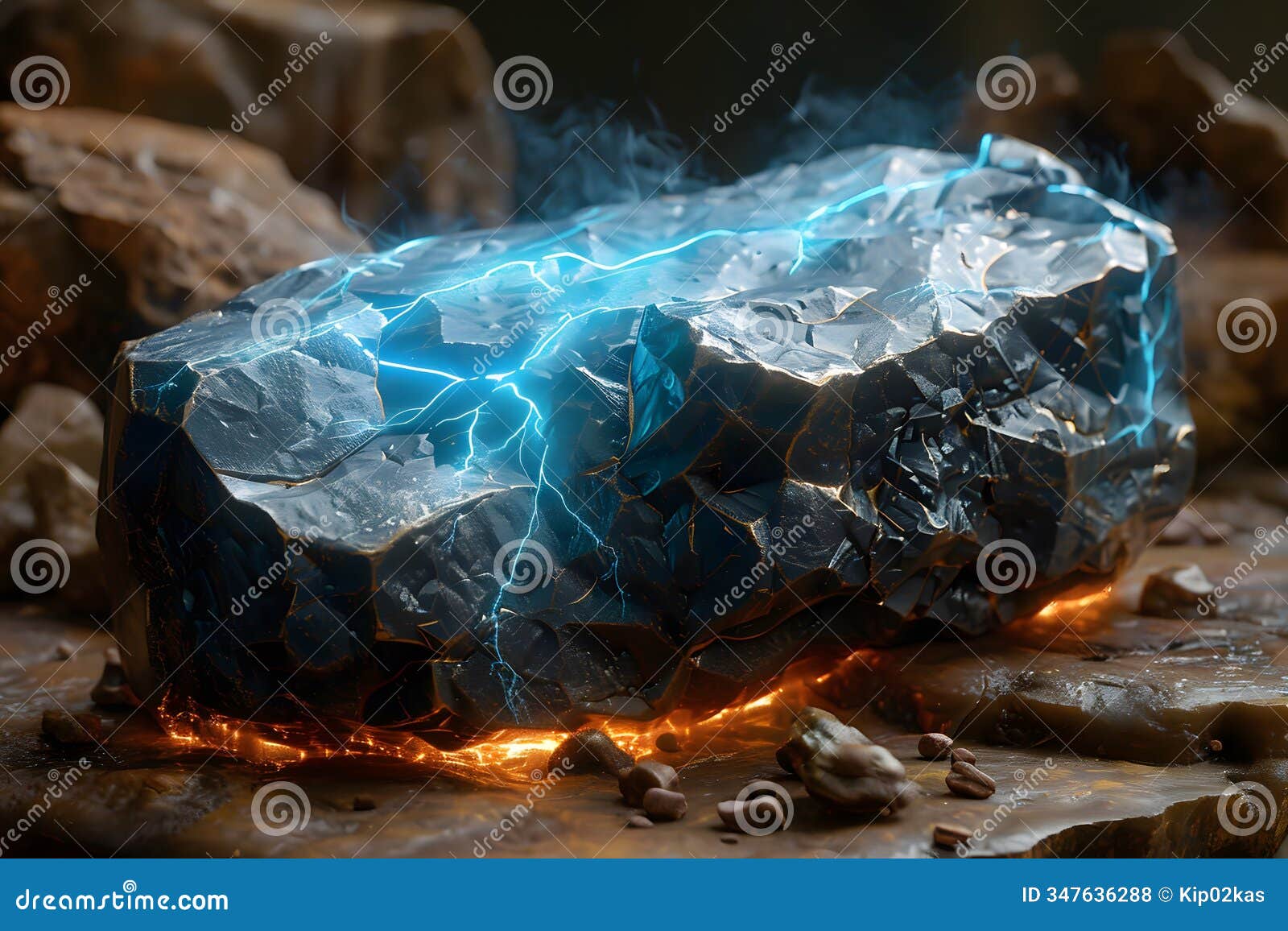 Futuristic Electrified Stone with Neon Blue Glowing Cracks for Sci-Fi ...