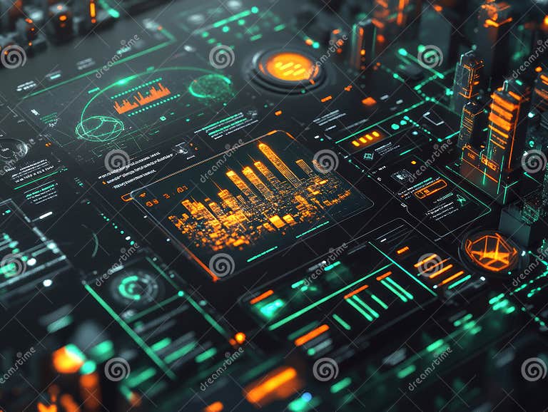 A Futuristic Electronic Interface with Multiple Screens, Data ...