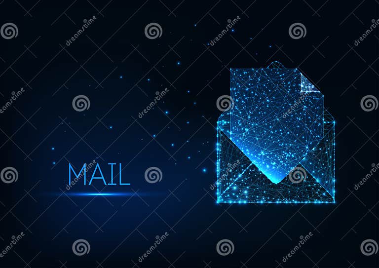 Futuristic Electronic Mail Documentation Concept with Glowing Low Poly ...