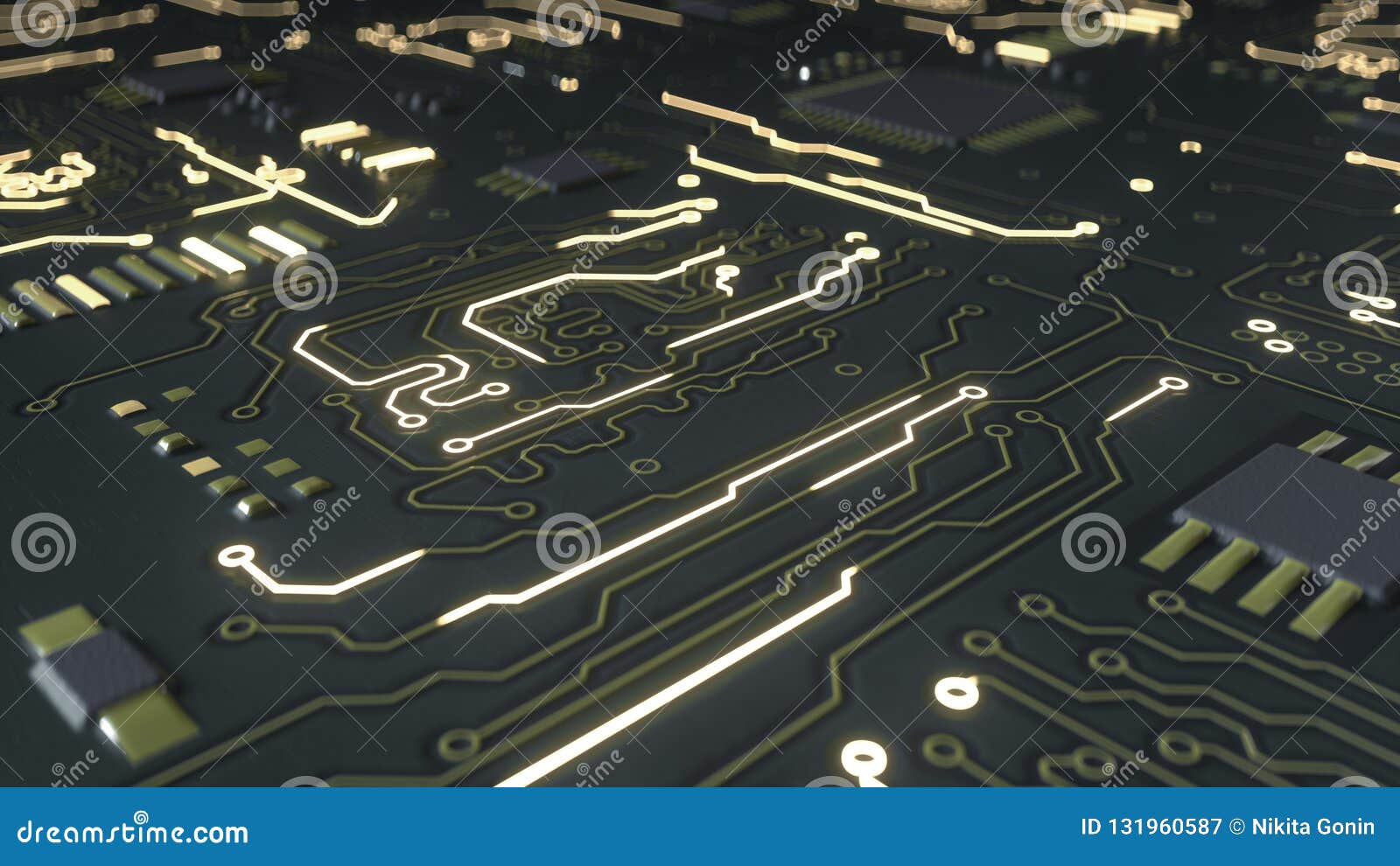 Futuristic Electronic PCB Printed Circuit Board 3D Render Stock ...