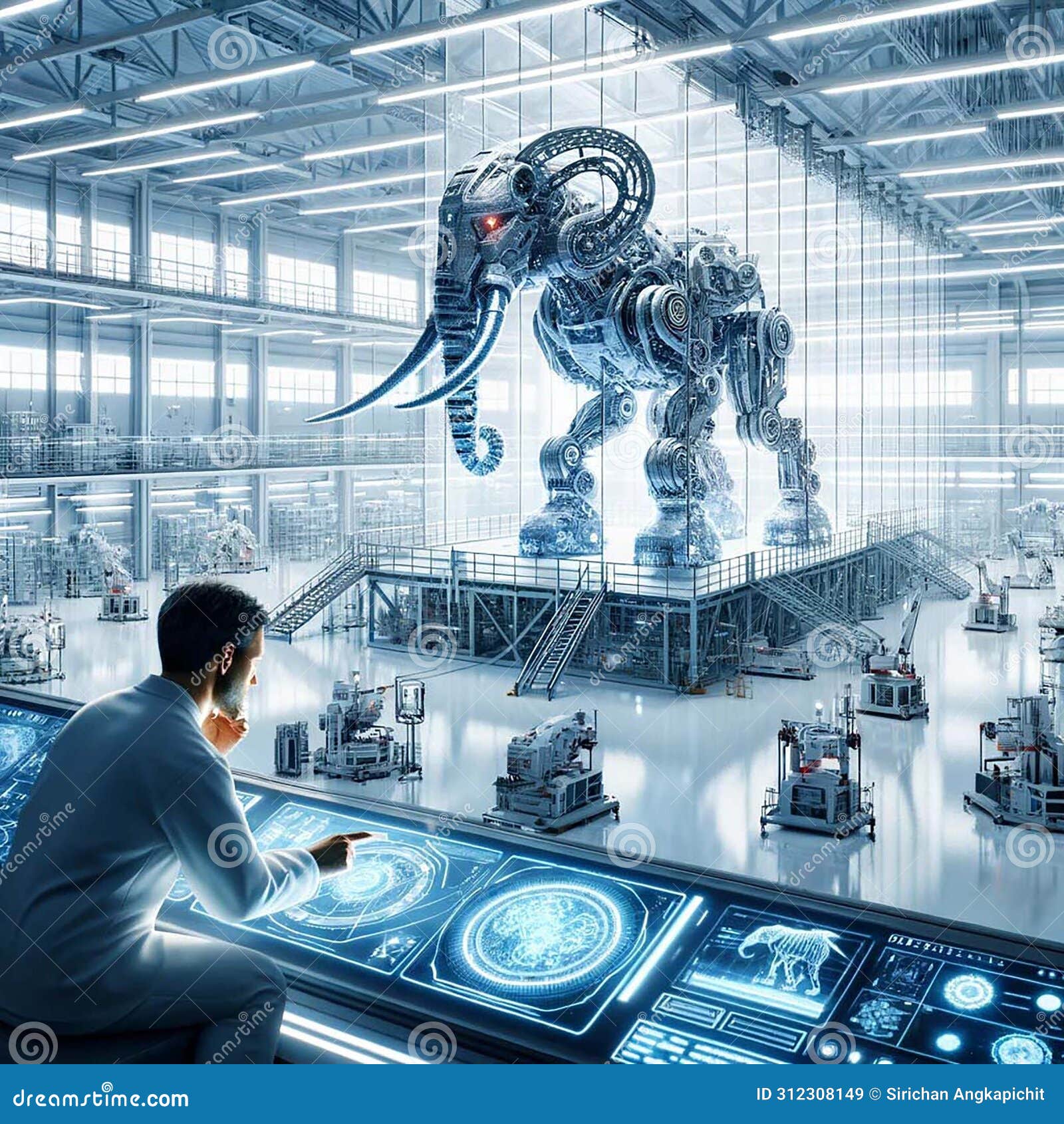 Futuristic Elephant Robot in High-Tech Facility Stock Illustration ...