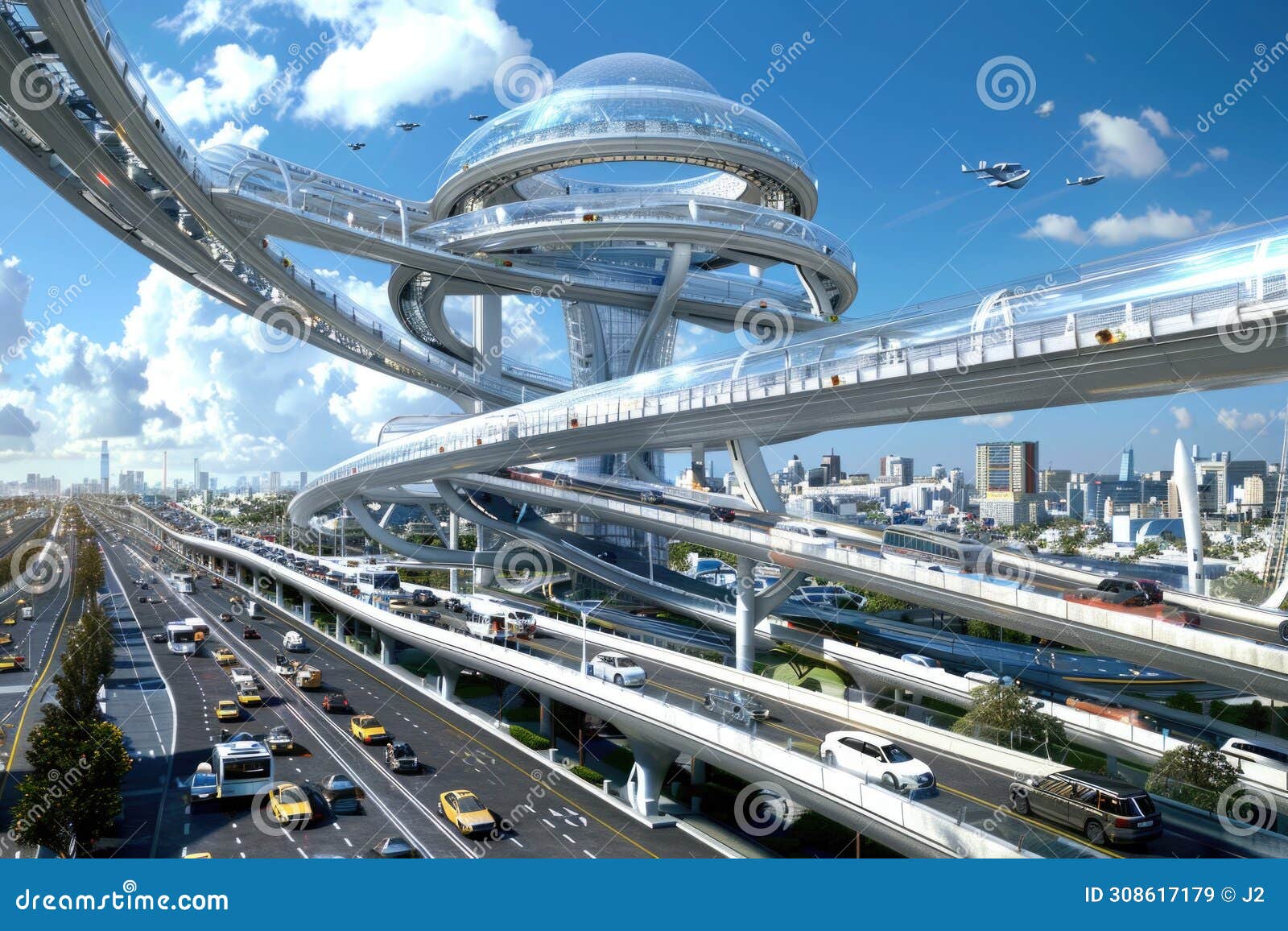 Futuristic Elevated Transit System with Advanced Architecture in a ...