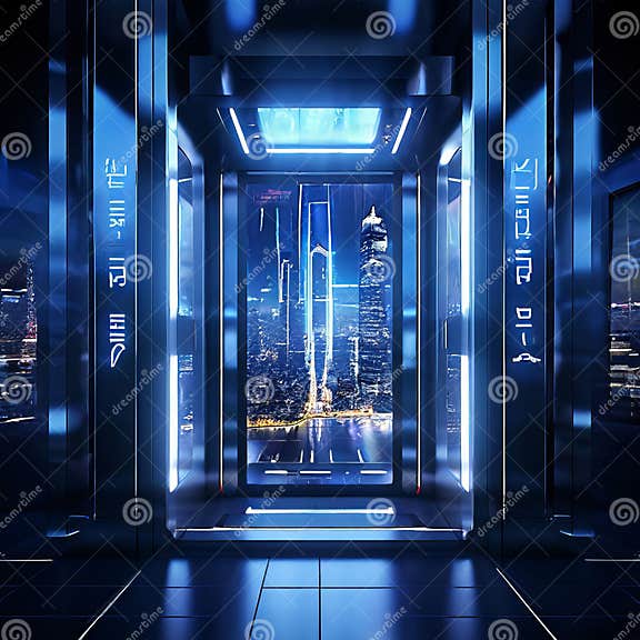 A Futuristic Elevator with Digital Displays and Interactive To Stock ...