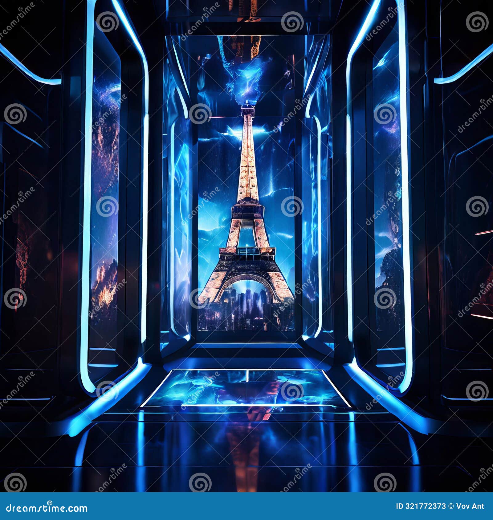 A Futuristic Elevator with Holographic Displays Interactive To Stock ...