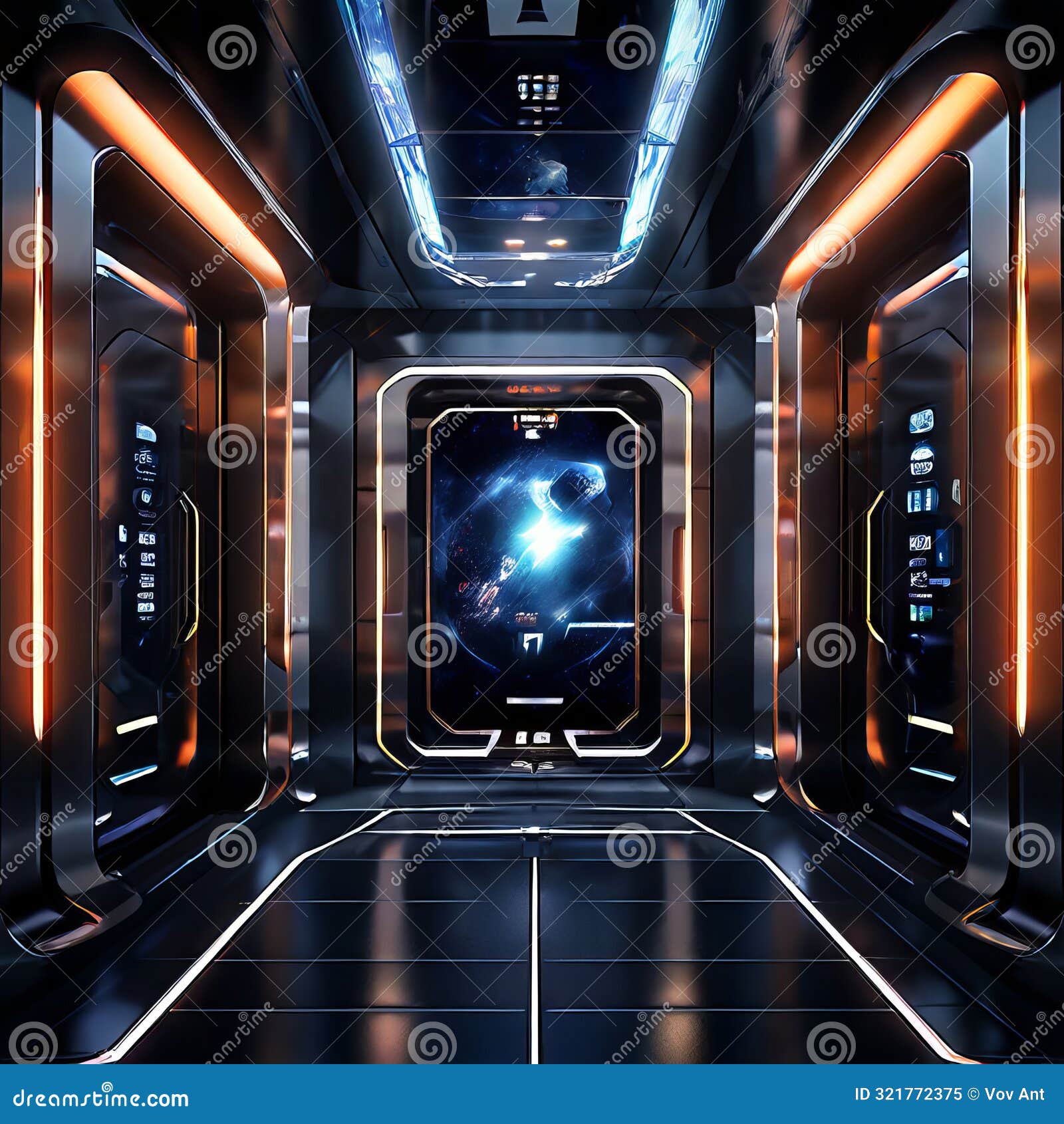 A Futuristic Elevator with Sleek Metallic Surfaces Interactiv Stock ...