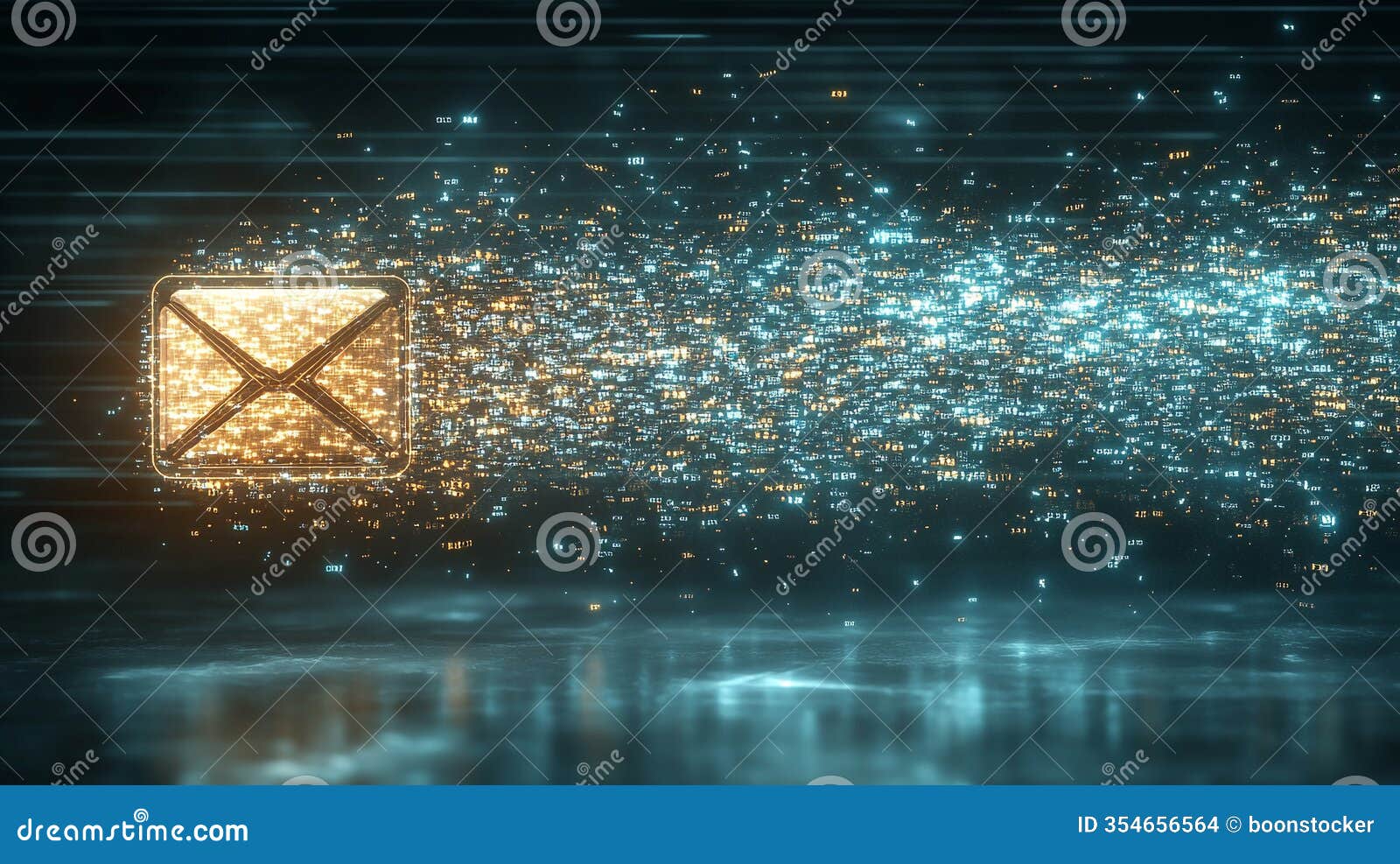 Futuristic Email Icon With Binary Code Trail And Sparkling Digital ...