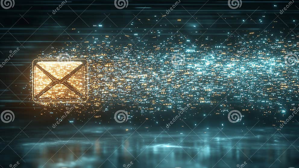 Futuristic Email Icon with Binary Code Trail and Sparkling Digital ...