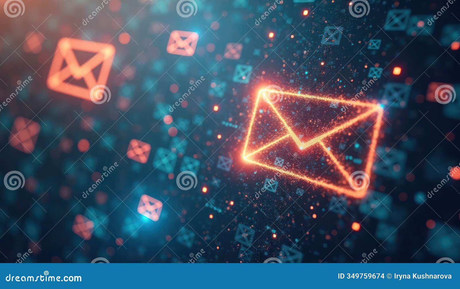 Futuristic Email Icon Glows on Abstract Digital Background. Abstract ...