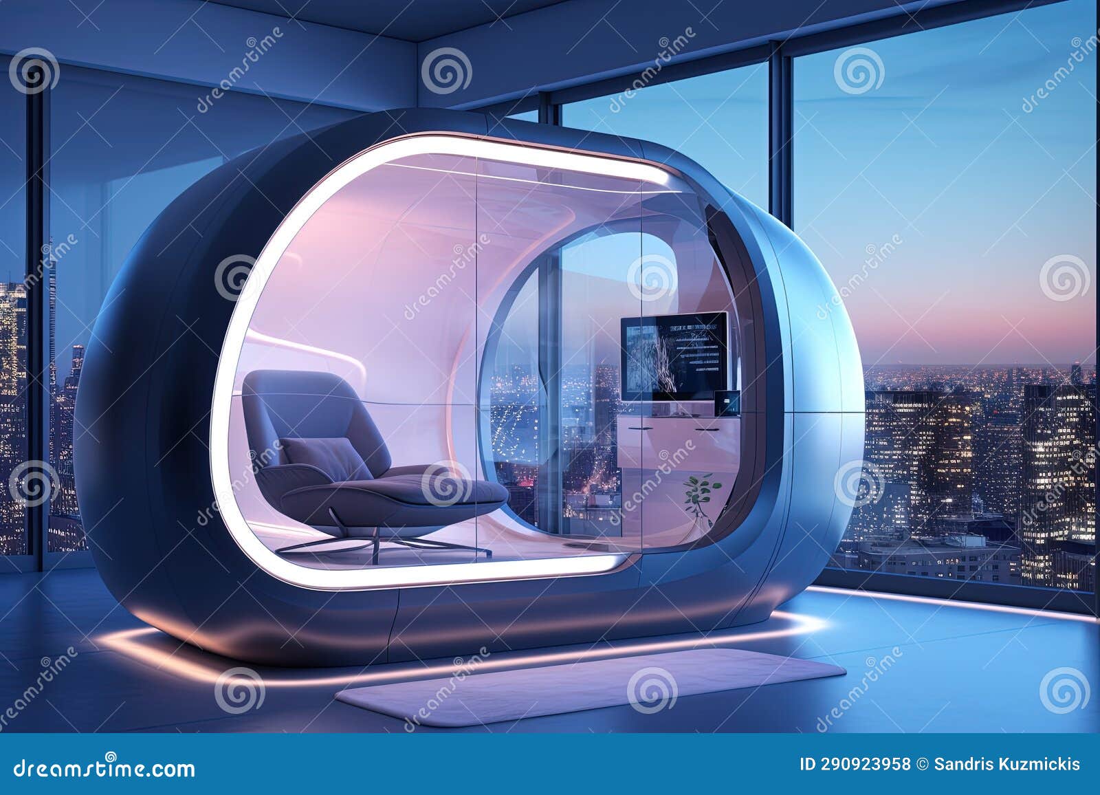 Futuristic Empty Office Pod Capsule Room for Concentrate Work in ...