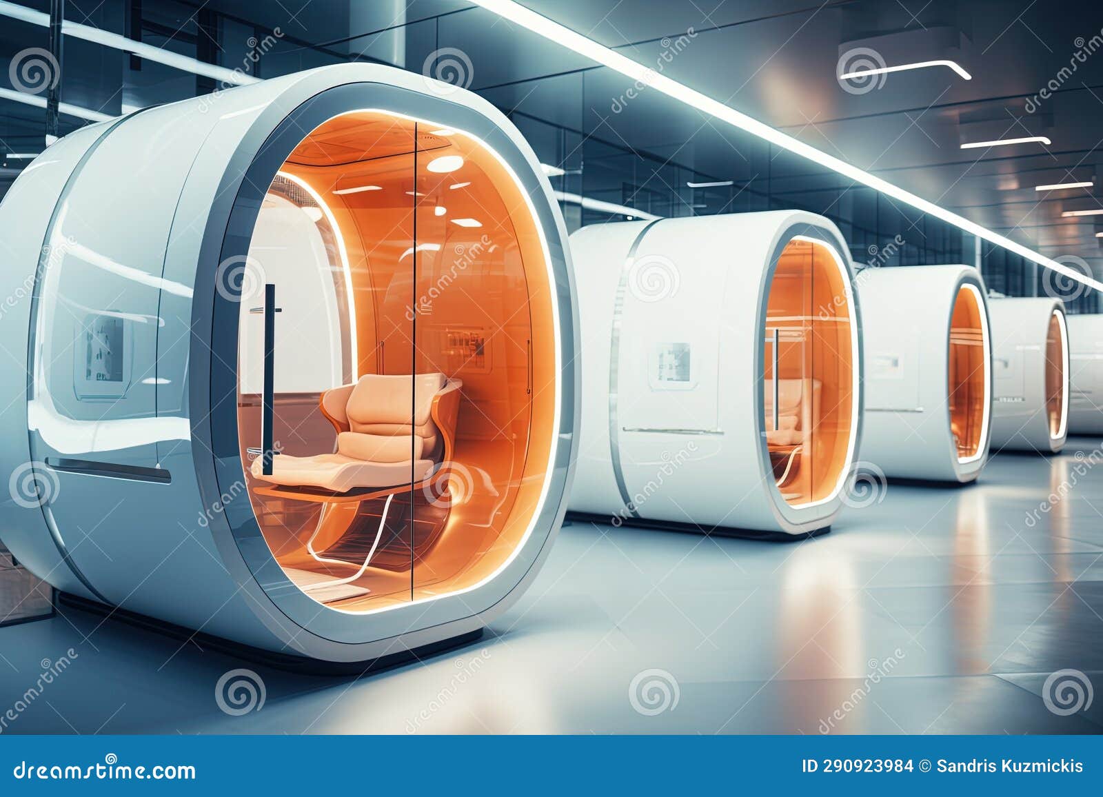 Futuristic Empty Office Pod Capsule Room For Concentrate Work In ...