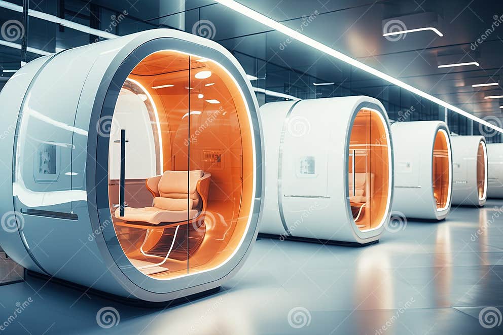 Futuristic Empty Office Pod Capsule Room for Concentrate Work in ...