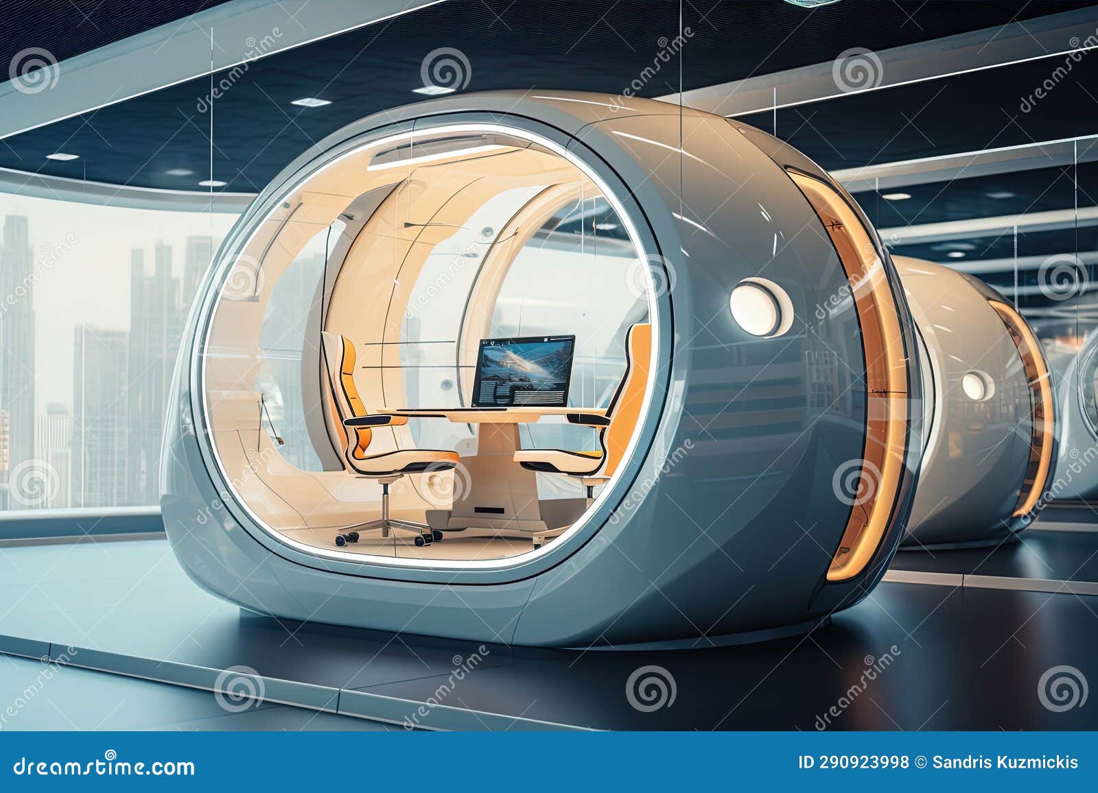 Futuristic Empty Office Pod Capsule Room For Concentrate Work In ...