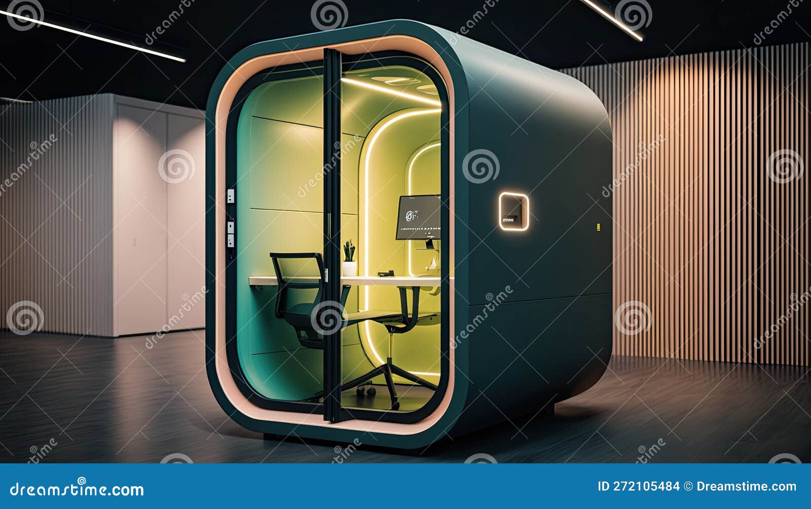 Futuristic Empty Office Pod Capsule Room for Concentrate Work in ...