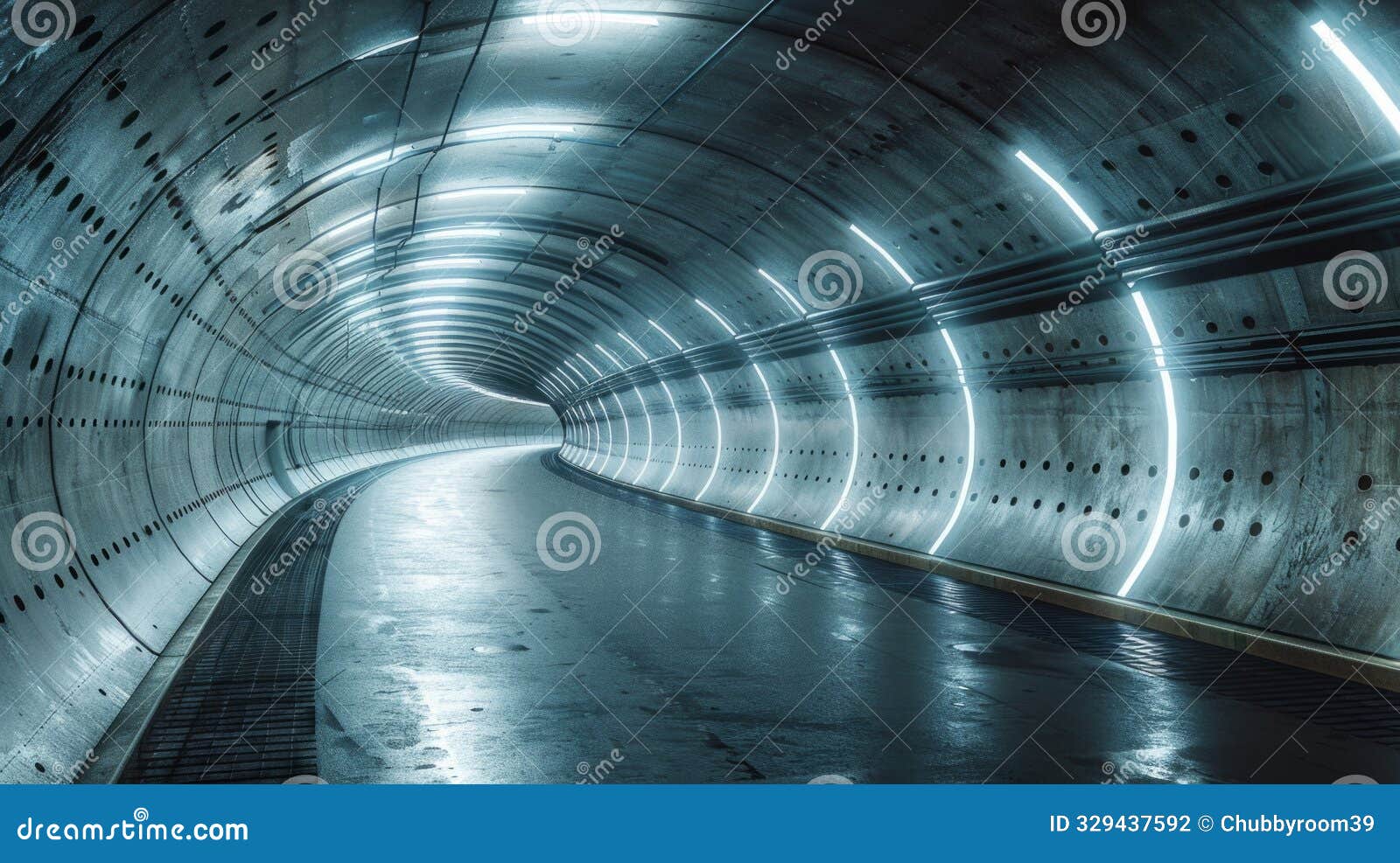 Empty, Curved Underground Tunnel with Futuristic Design and ...