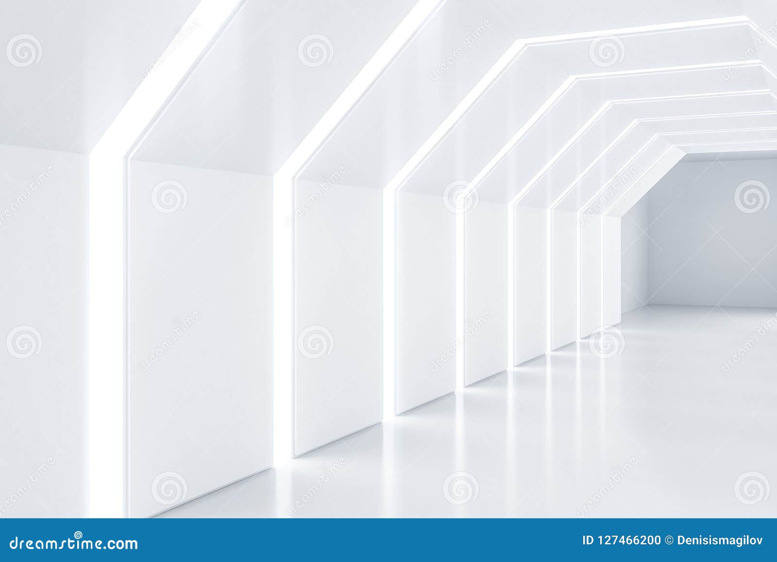 Futuristic Empty White Corridor, Side View Stock Illustration ...