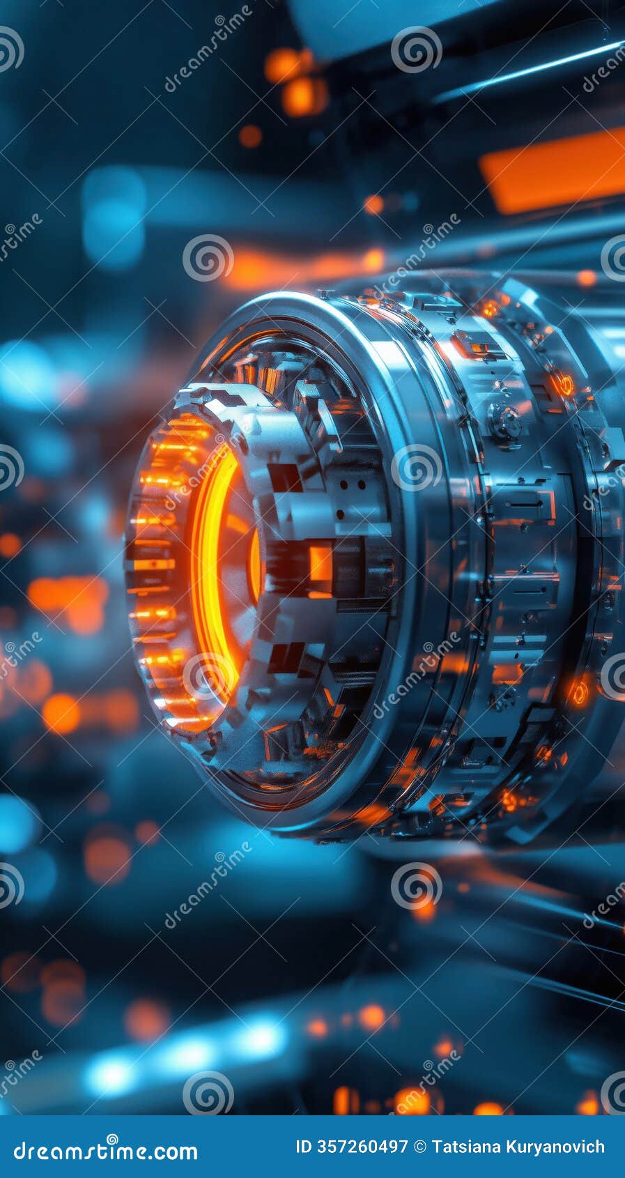 Futuristic Energy Core with Glowing Orange Elements, Intricate ...