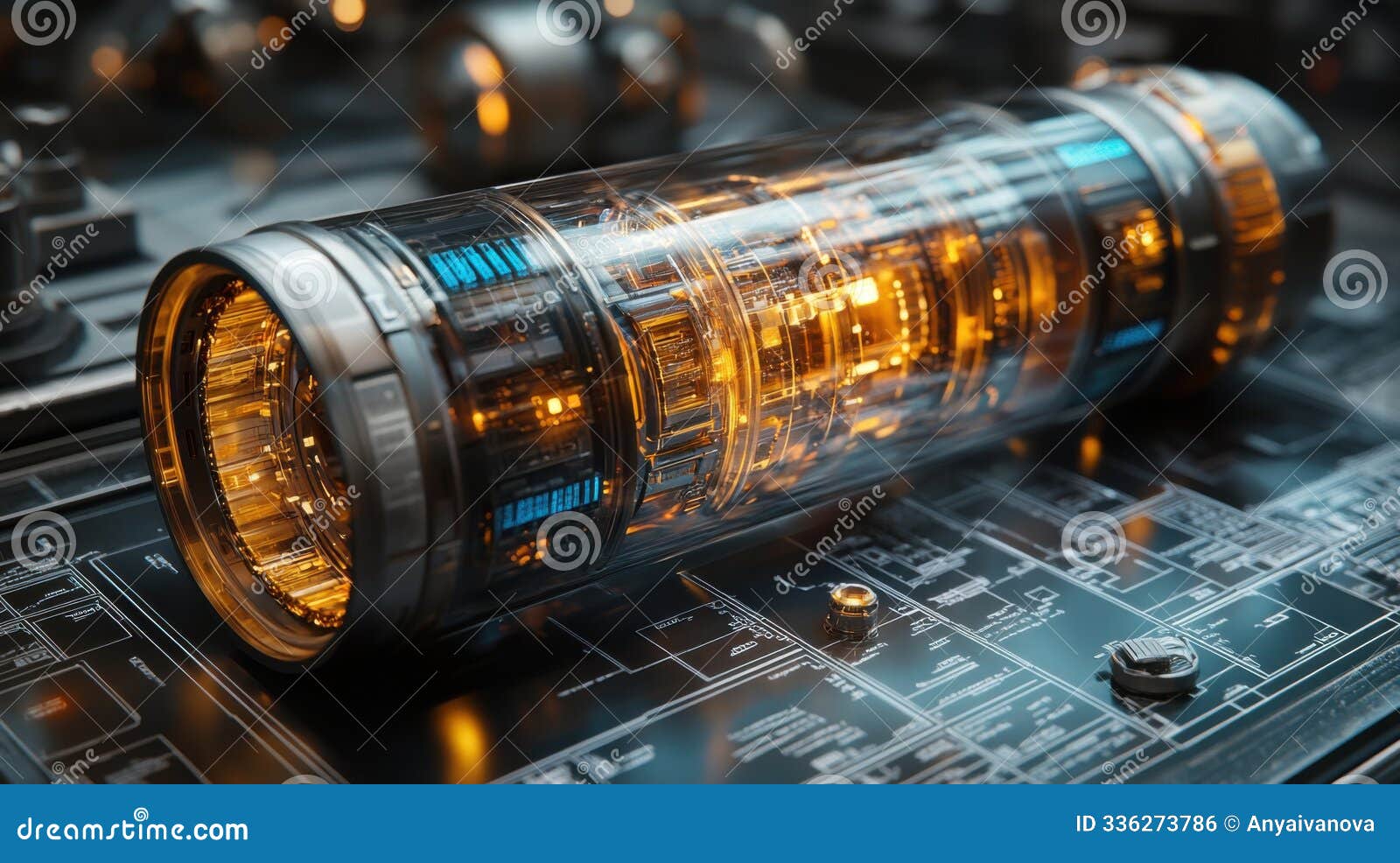 Futuristic Energy Cylinder on Sci-Fi Circuit Board with Glowing ...