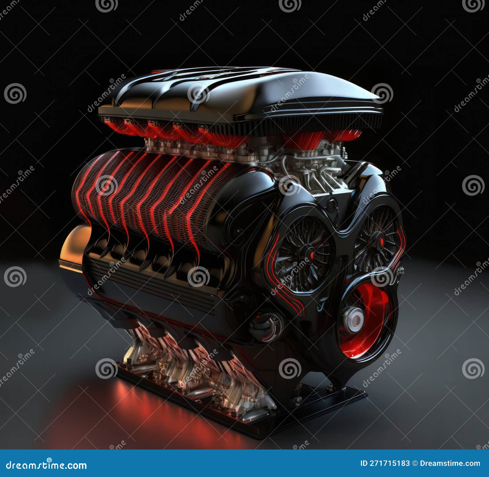 Futuristic Engine Close-up on a Black Background. Clean Energy Stock ...