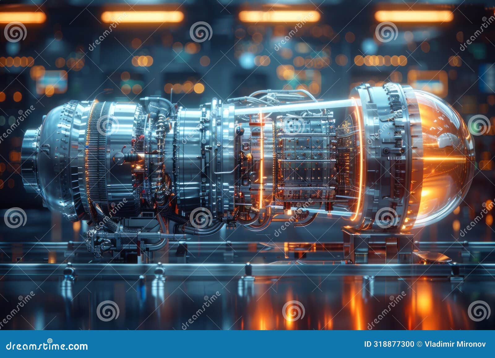 A Futuristic Engine in a Factory Building with Engineering Fluid Stock ...