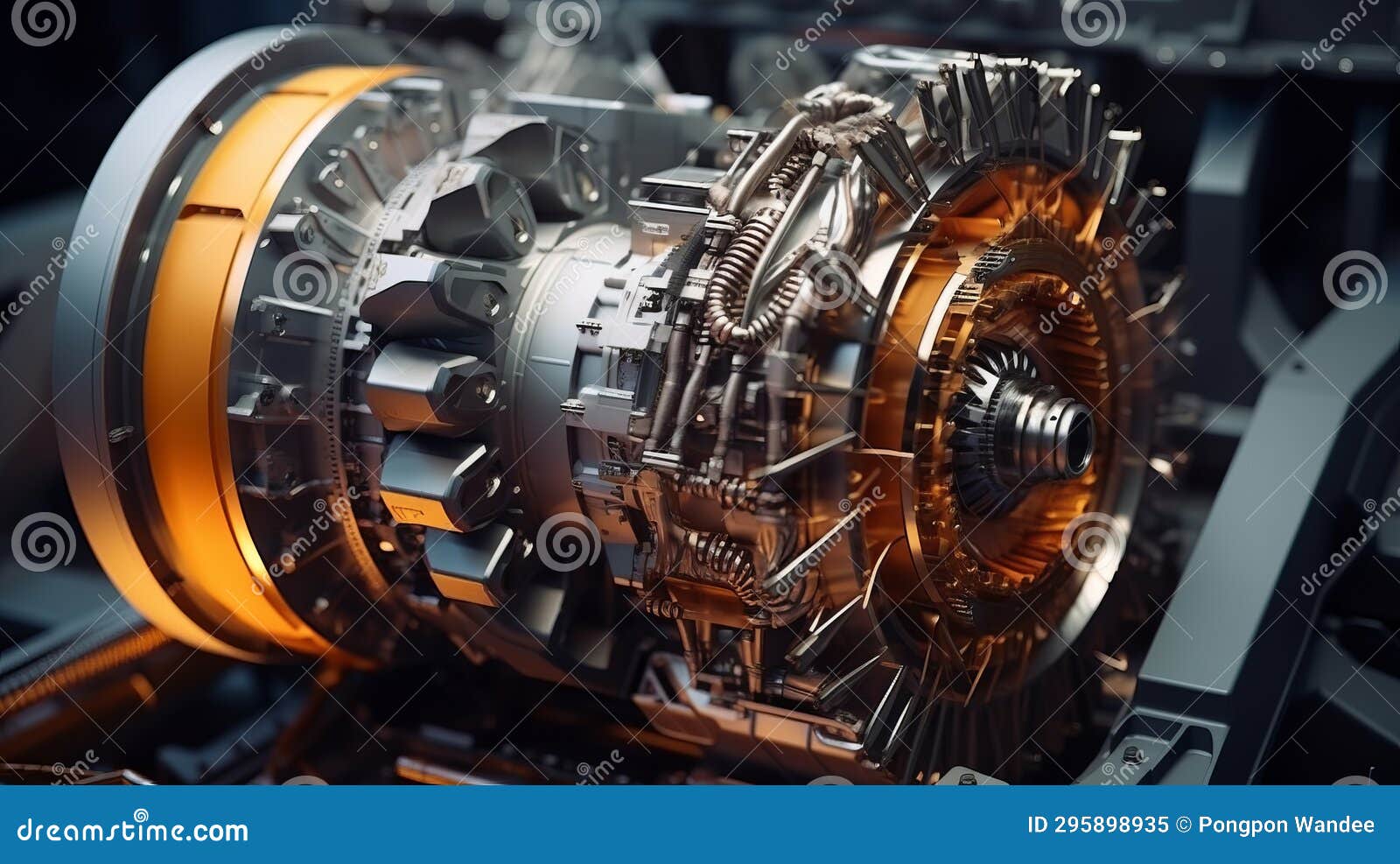 Futuristic Engine or Machine with Intricate Details and Orange Lighting ...