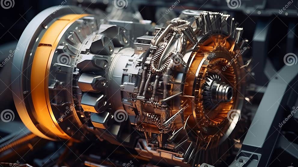 Futuristic Engine or Machine with Intricate Details and Orange Lighting ...