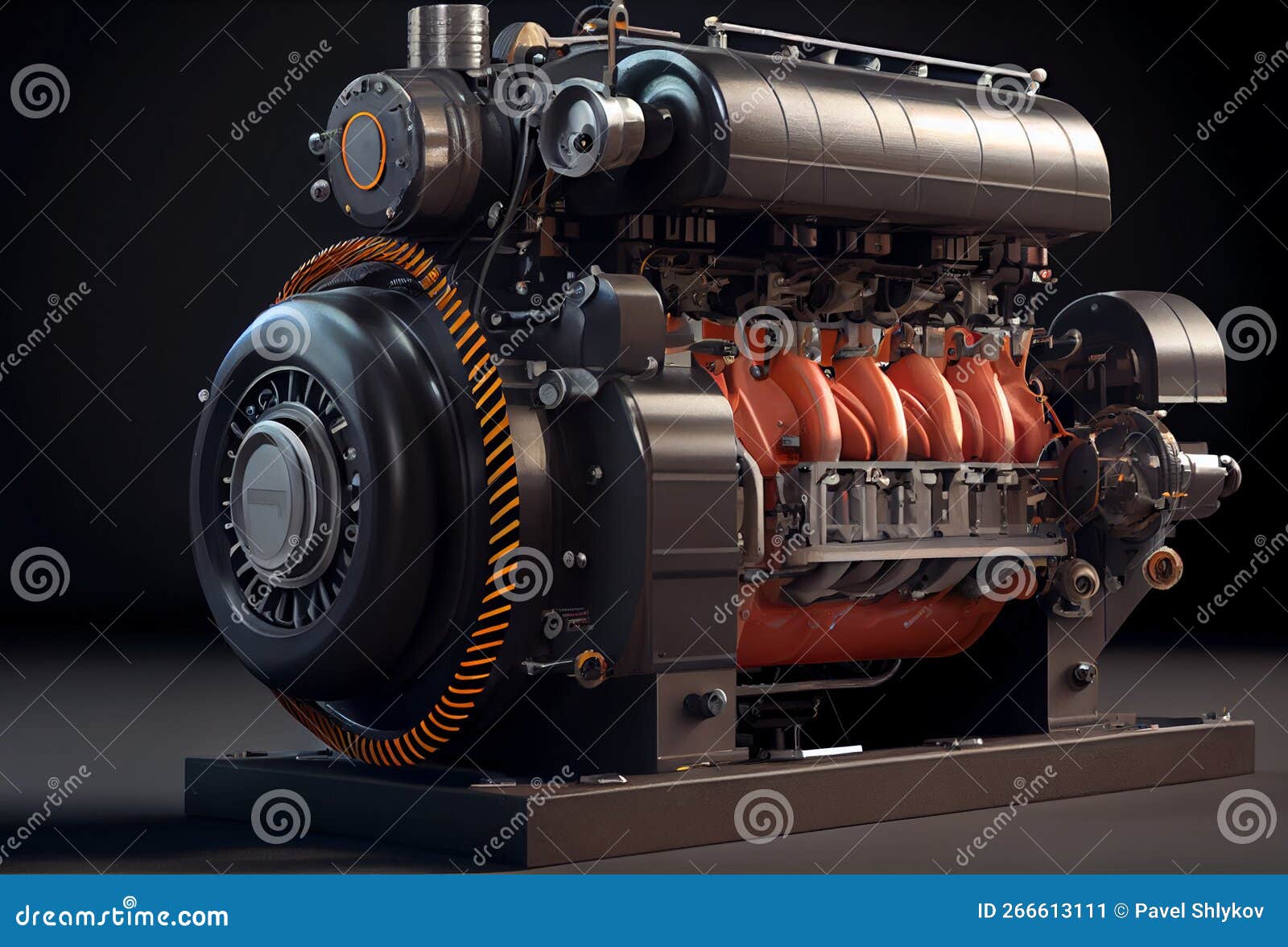 Futuristic Engine Motor with Neon Glow Stock Illustration ...