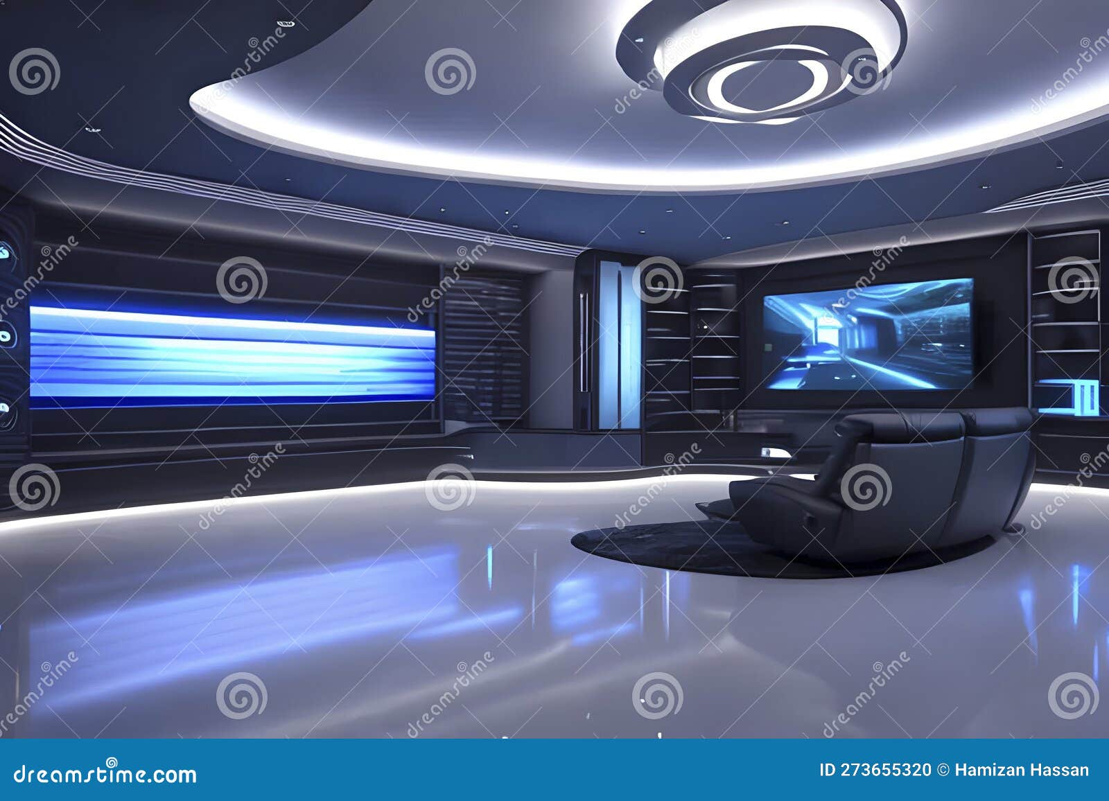 A Futuristic Entertainment Room With A Home Theater, Gaming Setup, And ...