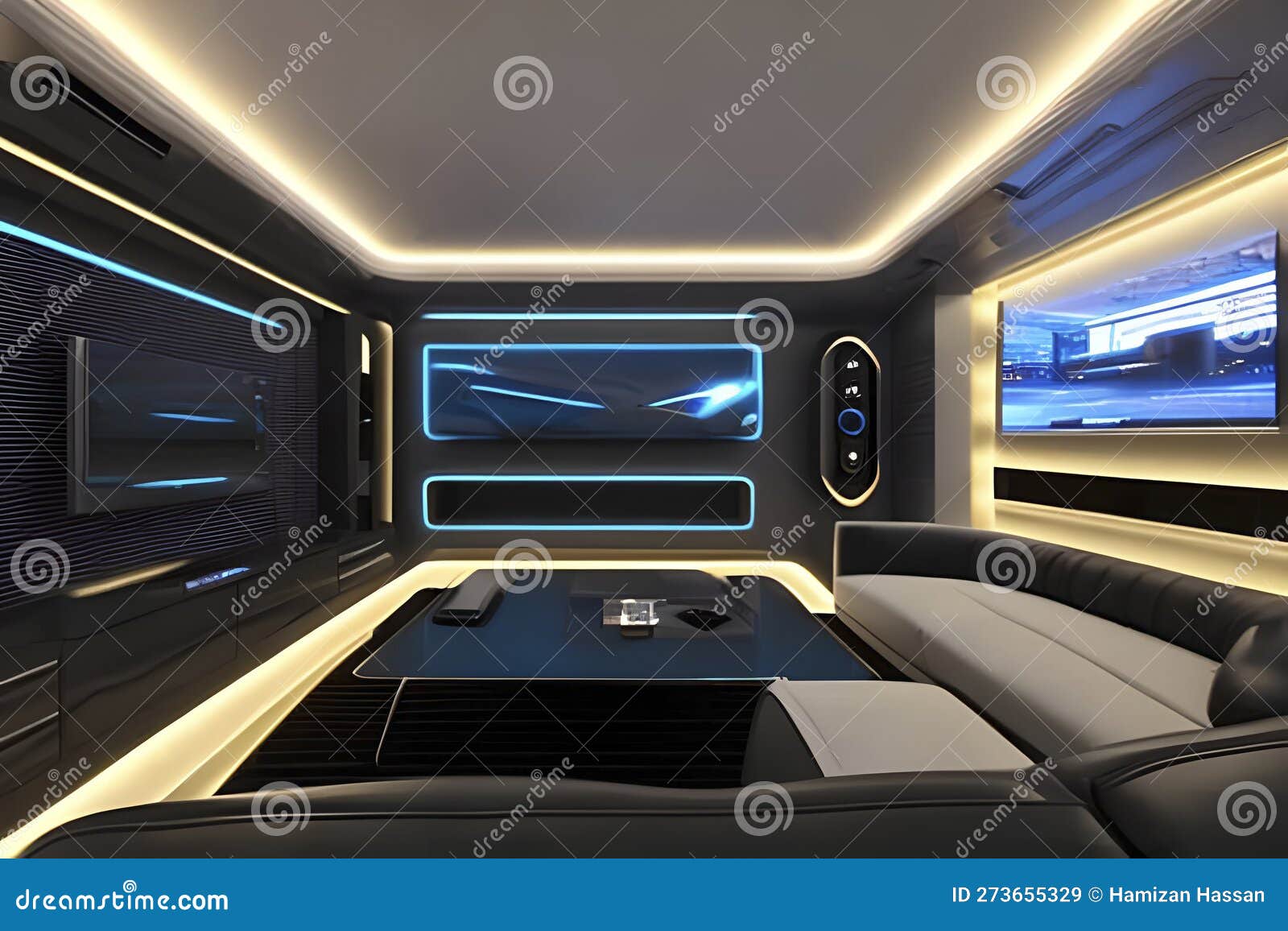 A Futuristic Entertainment Room With A Home Theater, Gaming Setup, And ...
