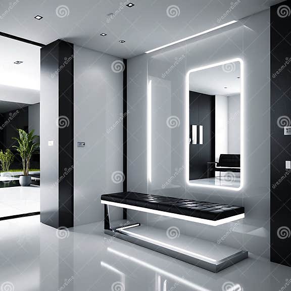Futuristic Entryway Modern Bench in a Contemporary Setting Stock ...