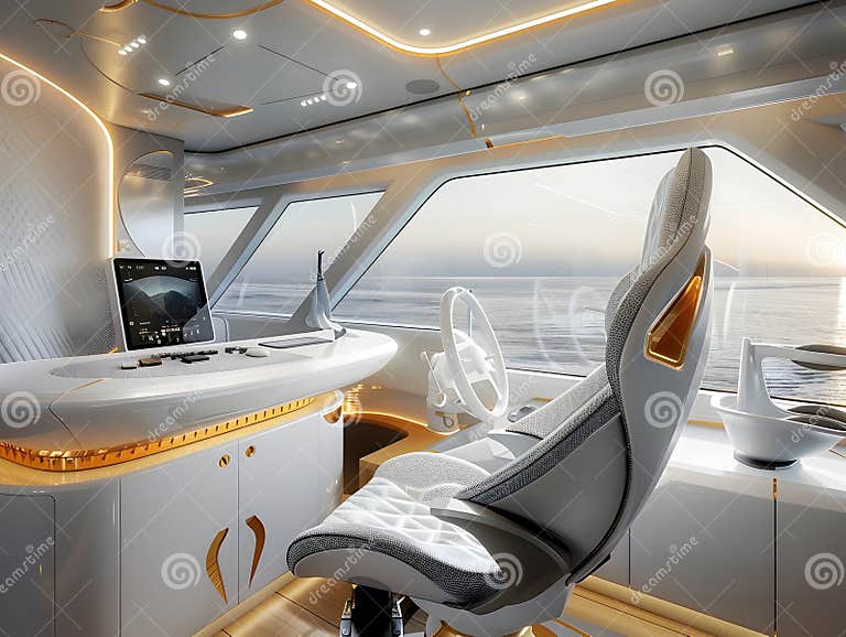 Futuristic Ergonomic Workspace for Seafaring Vessel Command and Control Stock Illustration ...