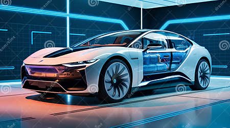 A Futuristic EV with a Transparent Section Showing the Solid-state ...