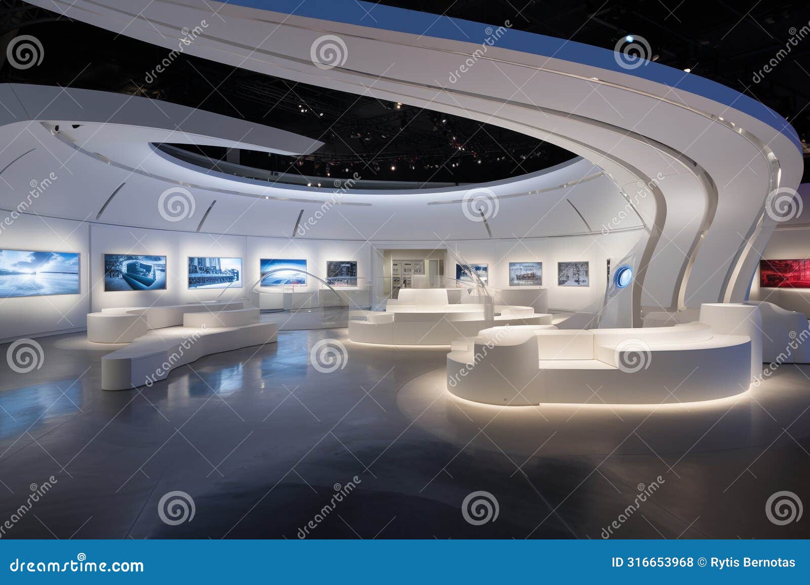 Futuristic Exhibition Space Stock Illustration - Illustration of white ...