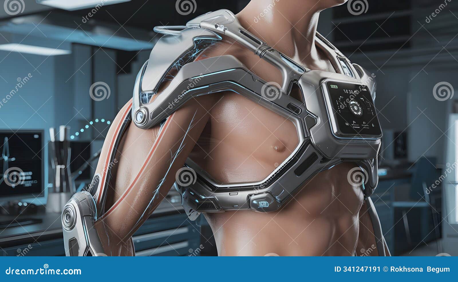 Futuristic Exoskeleton Suit In High-tech Laboratory Setting Royalty ...