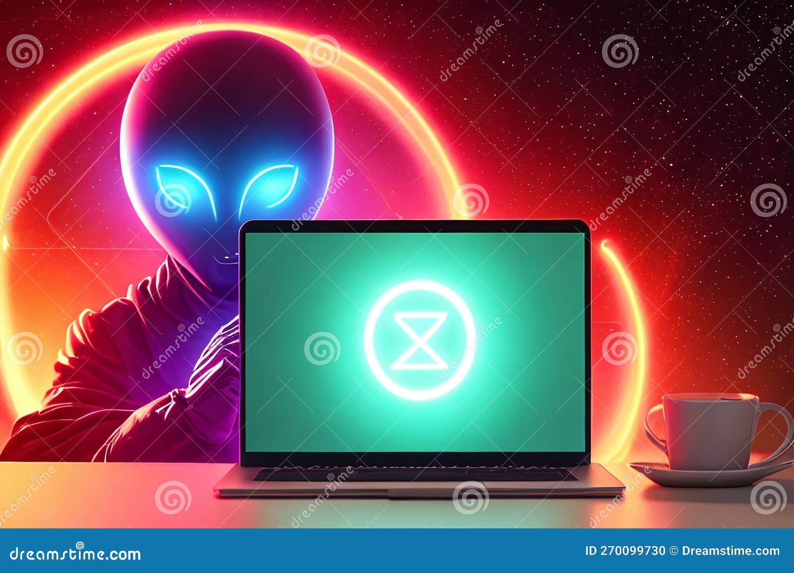 Futuristic Extraterrestrial Hacker Working with Laptop Stock ...